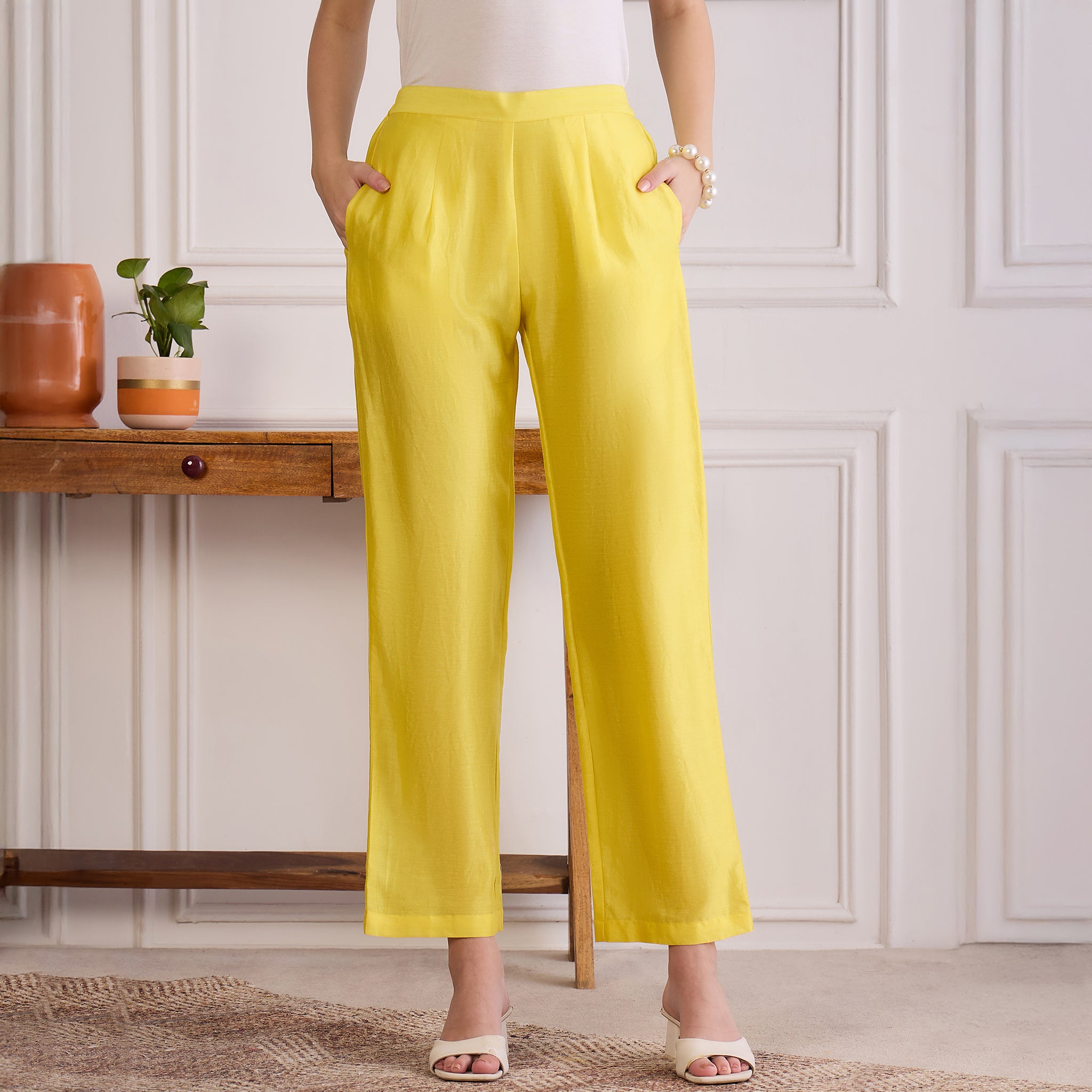 Yellow Chic Straight Pants | First Resort by Ramola Bachchan